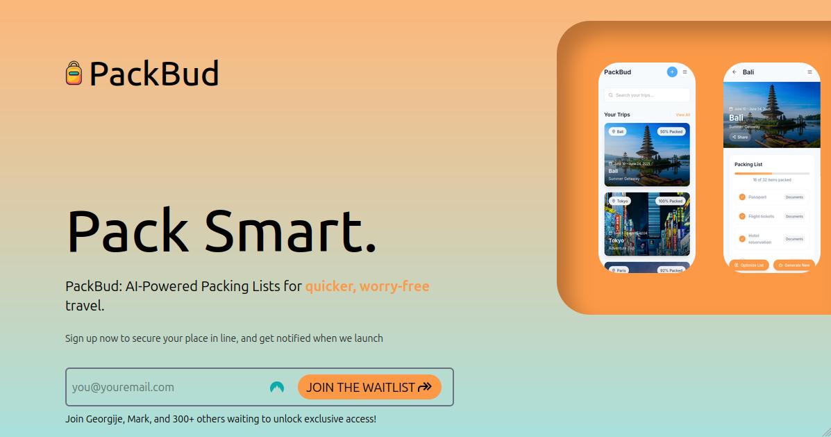 PackBud - Smart Packing Lists for Stress-Free Travel | Join Waitlist